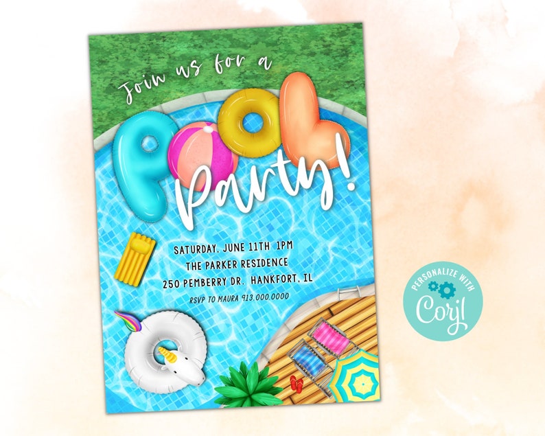 Editable Pool Party Invitation Template Instant Download - Etsy