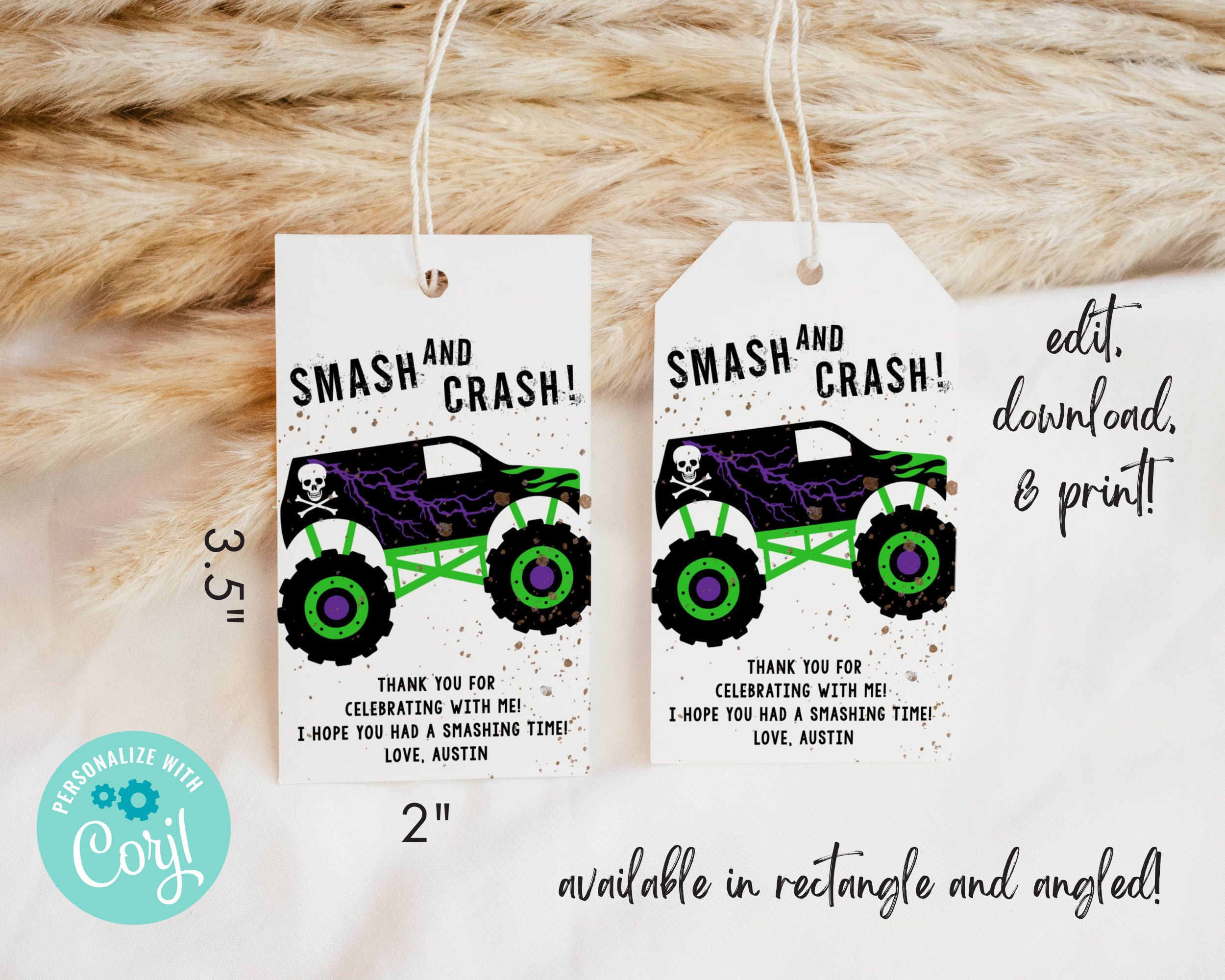 Monster Truck Grave Digger Truck Birthday Thank You Party Favor Tag ...