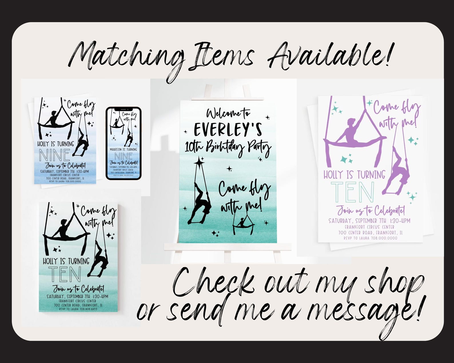 Aerial Swing Birthday Invite, Aerial Silk Birthday Party Invitation ...
