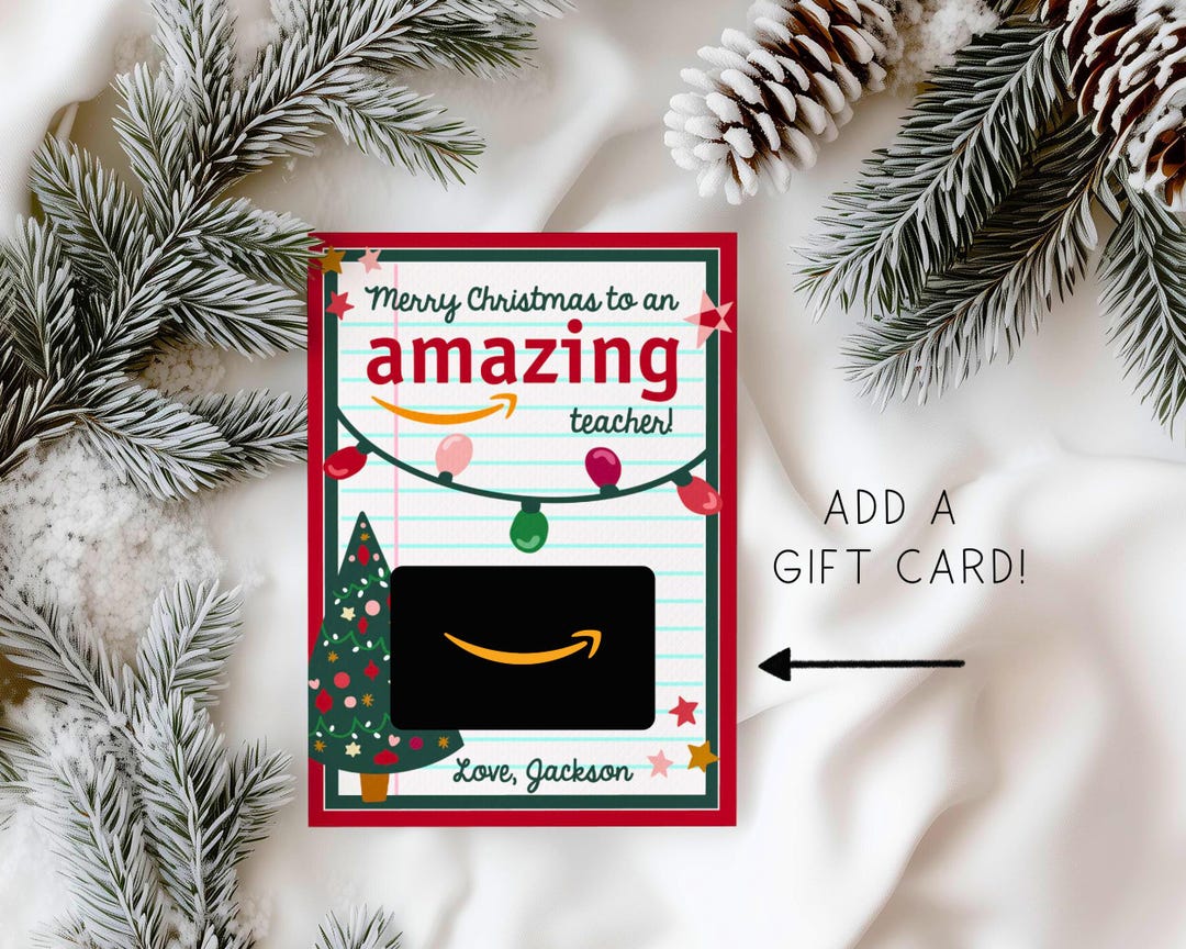 Christmas Teacher Amazon Gift Card Holder, Printable Teacher Gift ...