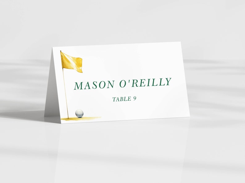 Masters Golf Place Cards Printable Template Golf Theme Flat and Tented ...