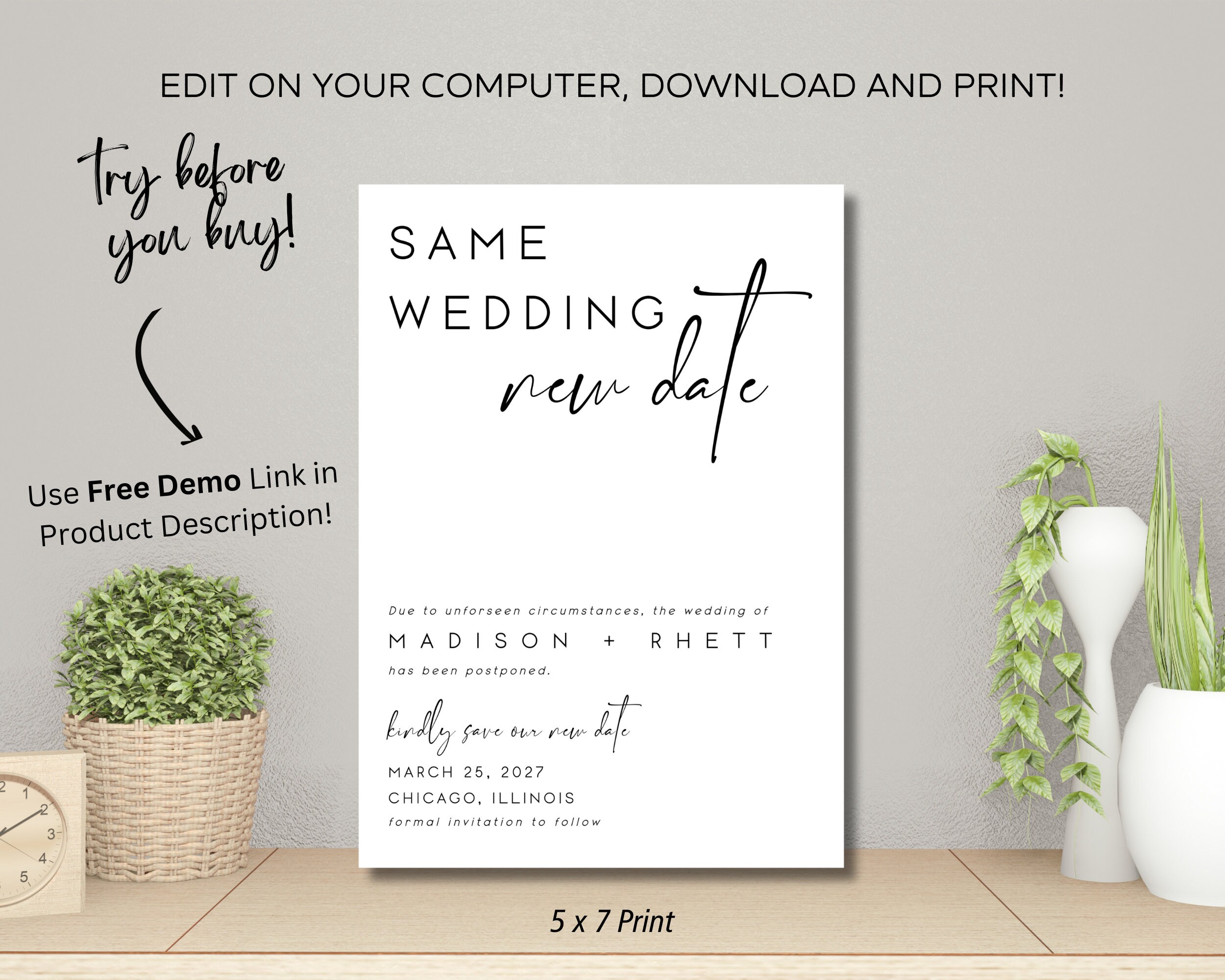 Change the Wedding Date Printable Template Corjl Instant - Etsy