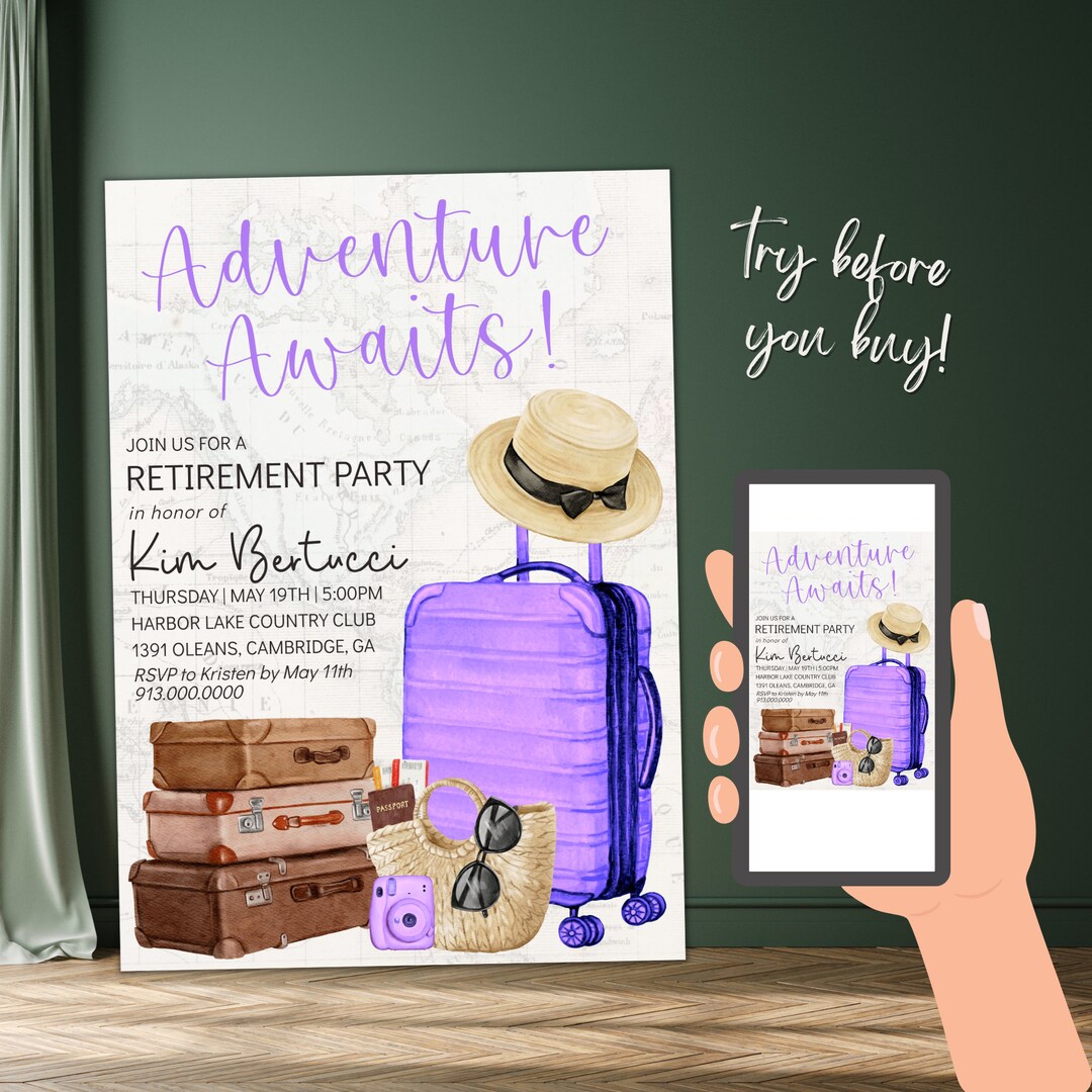 Editable Retirement Invitation, Customize Download Invitation, Travel ...