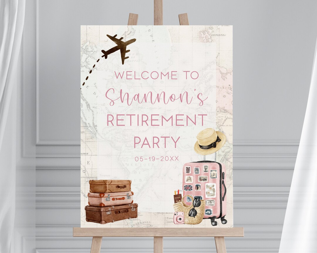 Retirement Party Welcome Poster Template Travel Theme Adventure Awaits ...