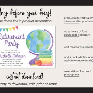 Teacher Retirement Invitation Printable Template, History Social ...