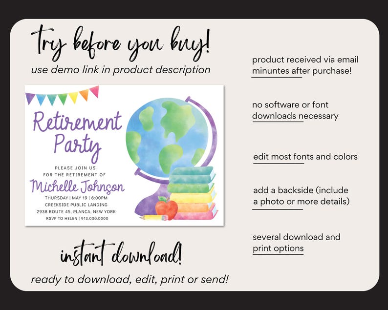 Teacher Retirement Invitation Printable Template, History Social ...