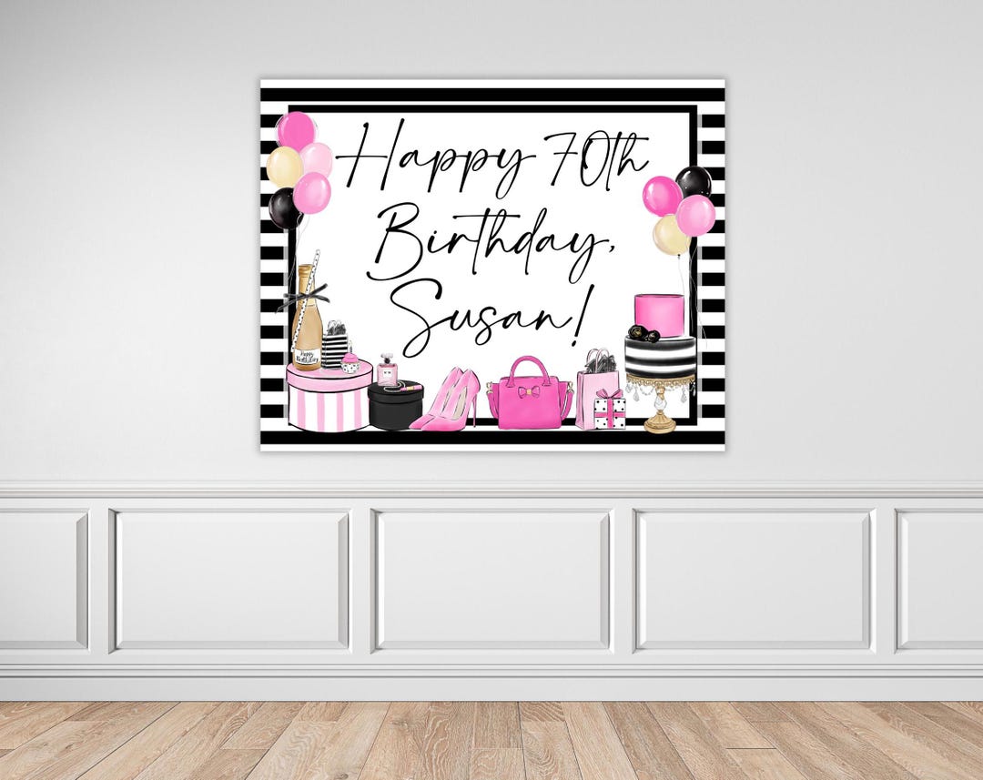 Glam Fashion Birthday Party Banner Editable Template, Large Pink Black ...