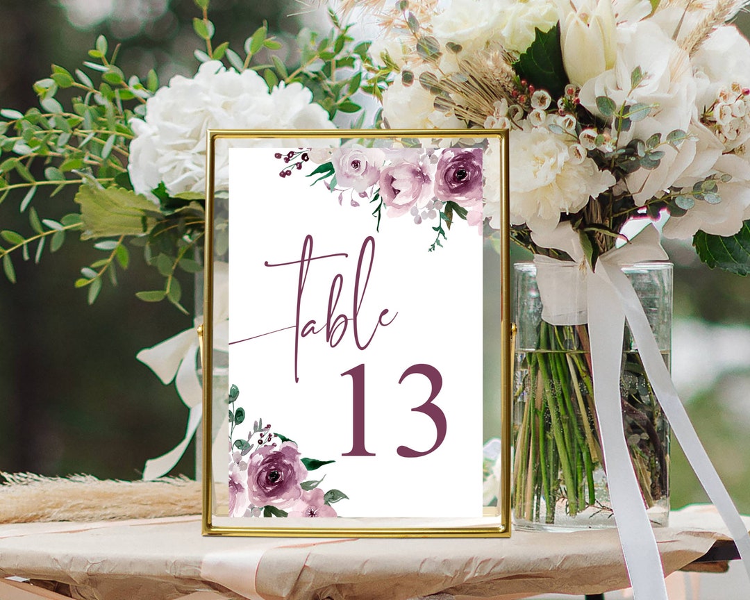 Table Numbers Mauve Blush Green Floral Printable Template Mauve Blush ...