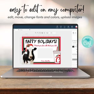 Teacher Christmas Gift Card Printable Template Holiday Chick-fil-a Gift ...