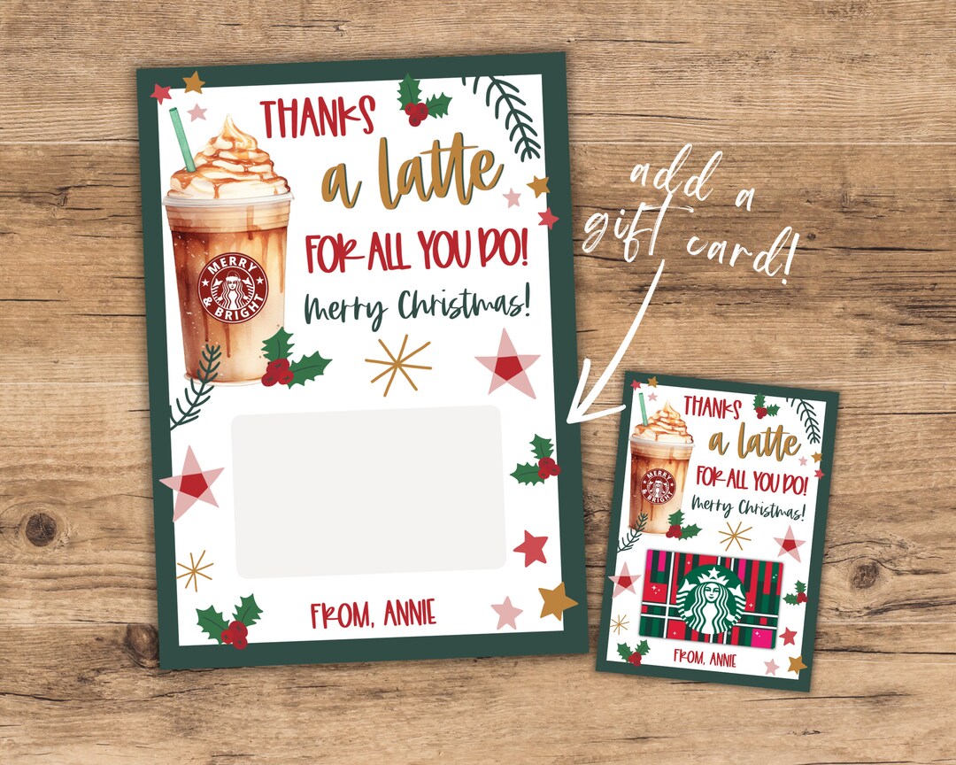 Printable Christmas Card Template, Add Starbucks Gift Card, Thanks a ...