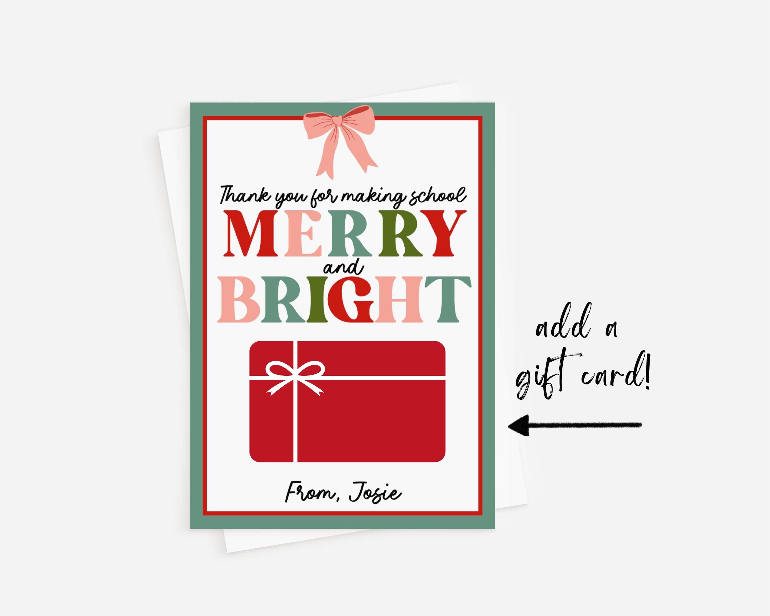 Teacher Christmas Gift Card Printable Template, Christmas Holidays ...