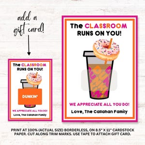 Teacher Appreciation Add Dunkin' Donuts Printable Gift Card Template ...