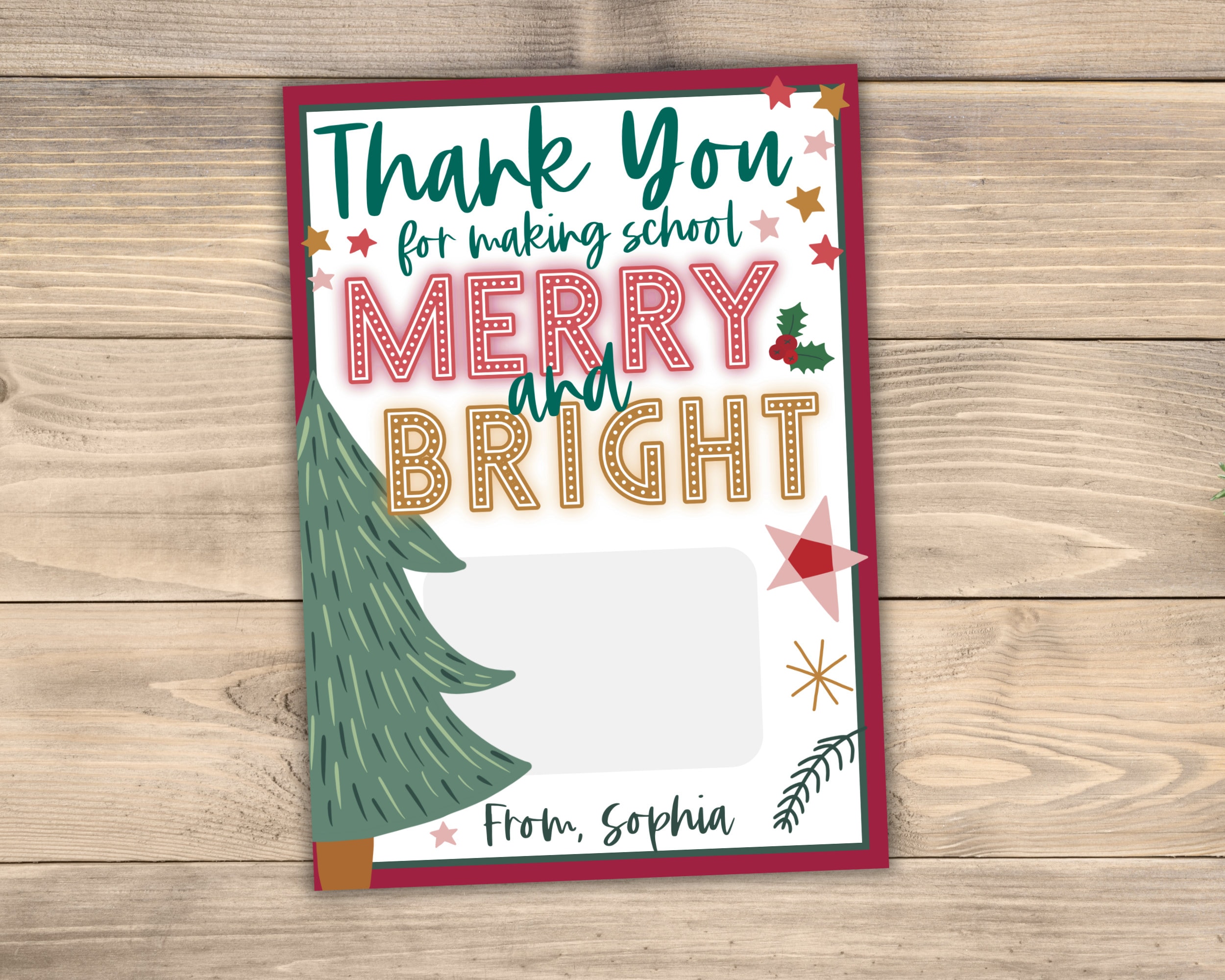 Teacher Christmas Add Gift Card Printable Template, Christmas Holidays ...