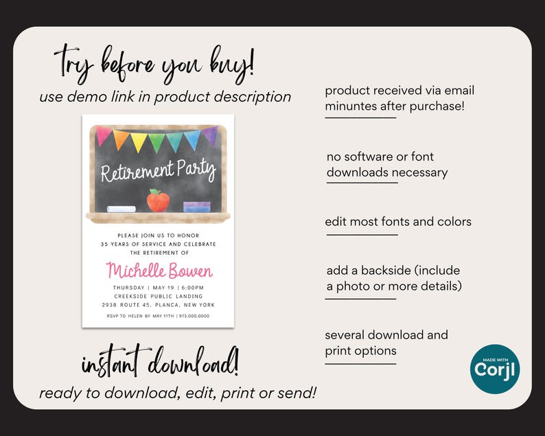 Teacher Retirement Invitation Printable Textable Teacher Retirement ...