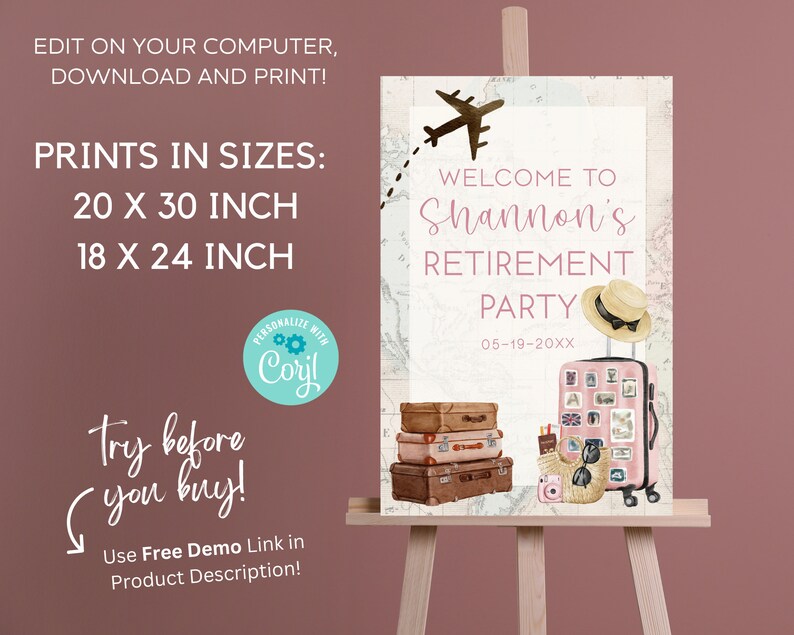 Retirement Party Welcome Poster Template Travel Theme Adventure Awaits ...