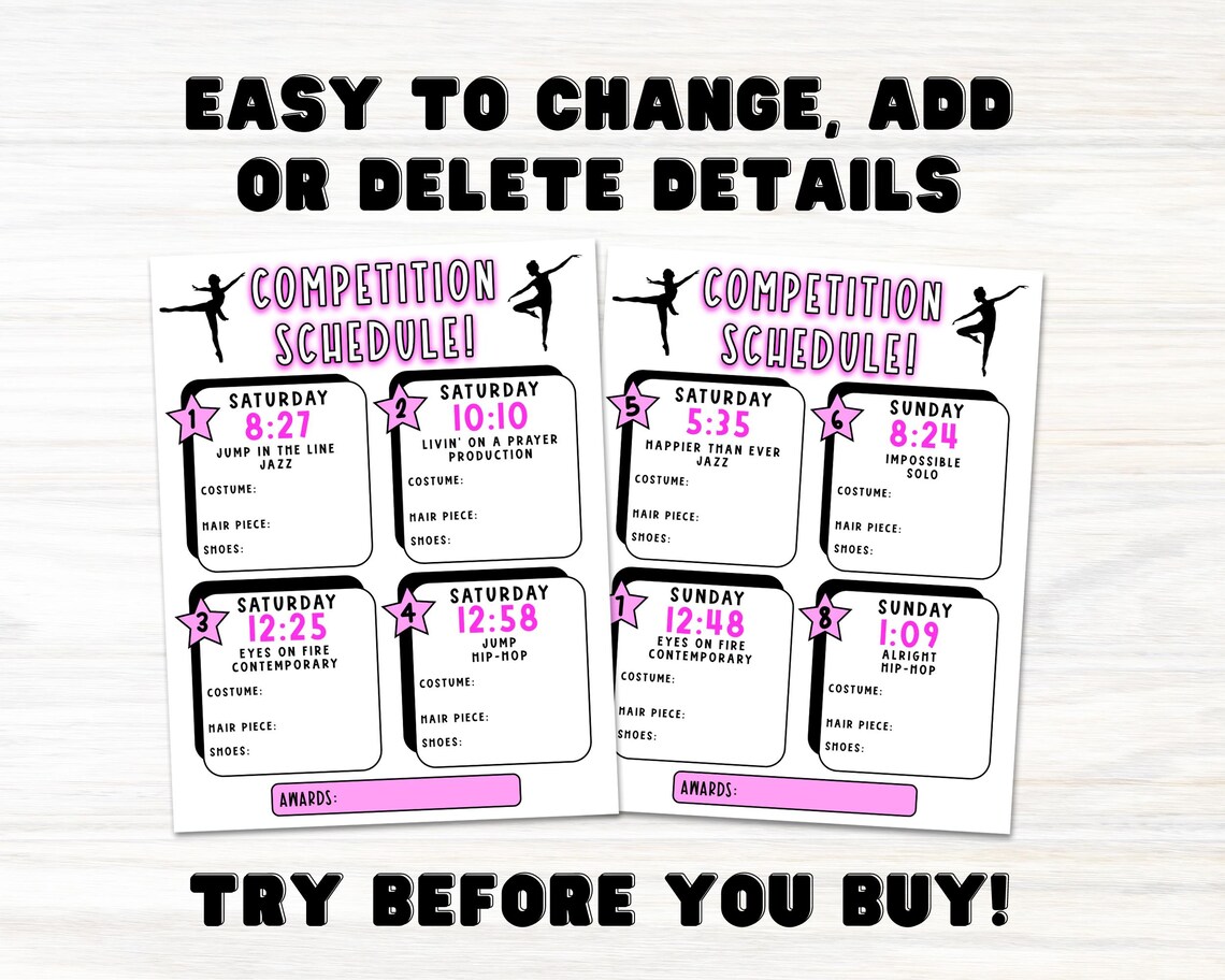 Dance Competition Printable Schedule Template Dance Competition Details ...