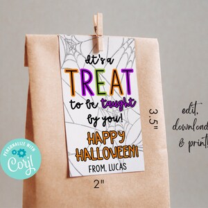 Halloween Teacher Gift Tag Template, Printable Teacher Halloween Gift ...