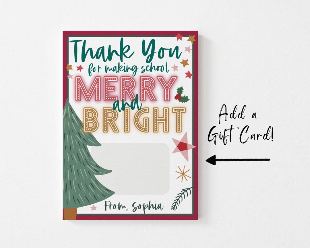 Teacher Christmas Add Gift Card Printable Template, Christmas Holidays ...