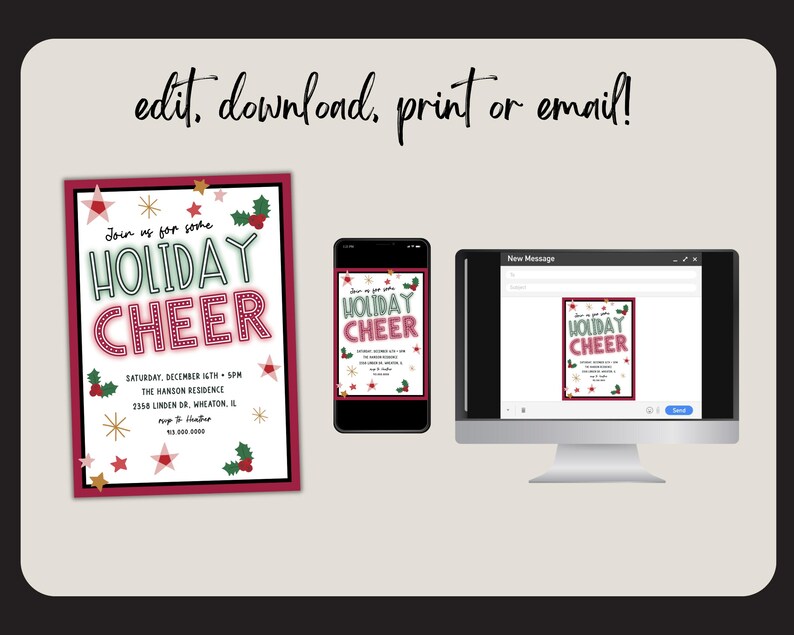 Holiday Cheer Invite Printable Template Christmas Holiday Cheer Party ...