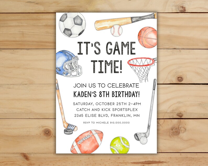 Sports Birthday Invitation Printable Template, Editable Instant ...
