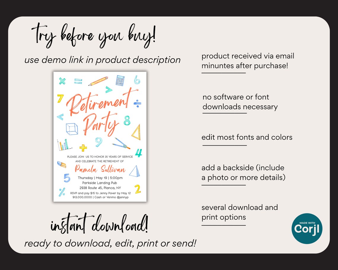 Math Teacher Retirement Invitation Template, Printable Digital Math ...