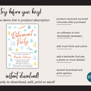 Math Teacher Retirement Invitation Template, Printable Digital Math ...