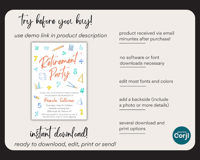 Math Teacher Retirement Invitation Template, Printable Digital Math ...
