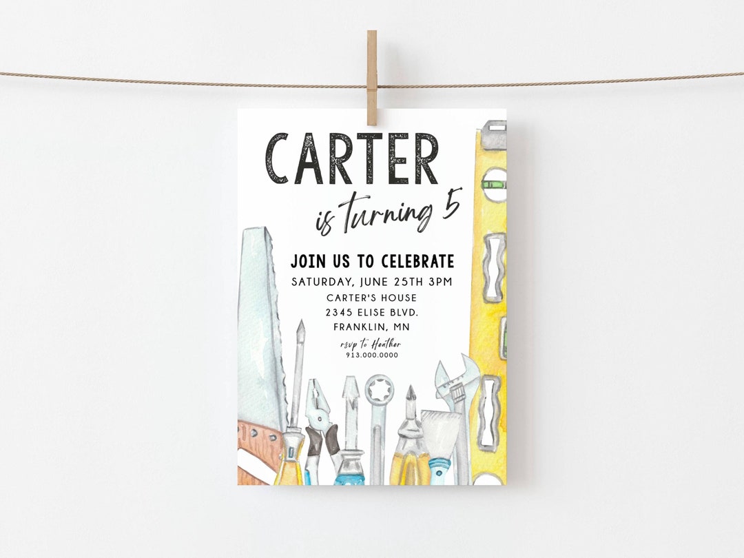 Tools Birthday Invite Printable Template Construction Tools Party ...