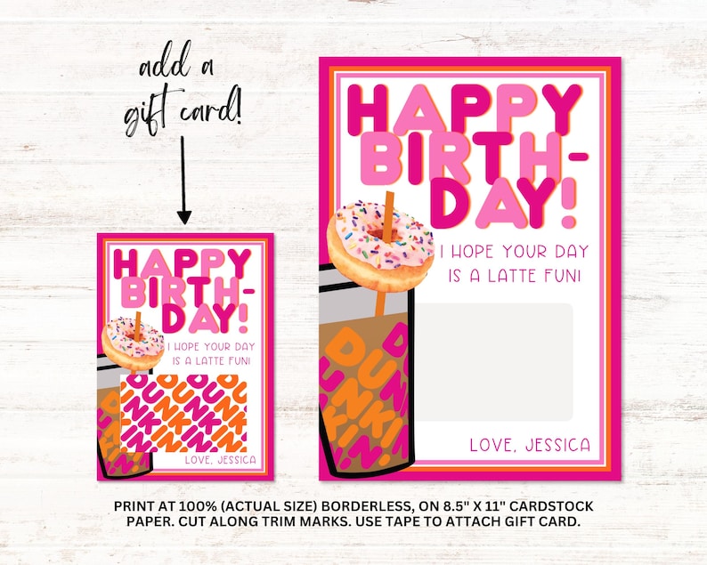 Dunkin Donuts Birthday Gift Card Printable Template Add Dunkin' Donuts ...