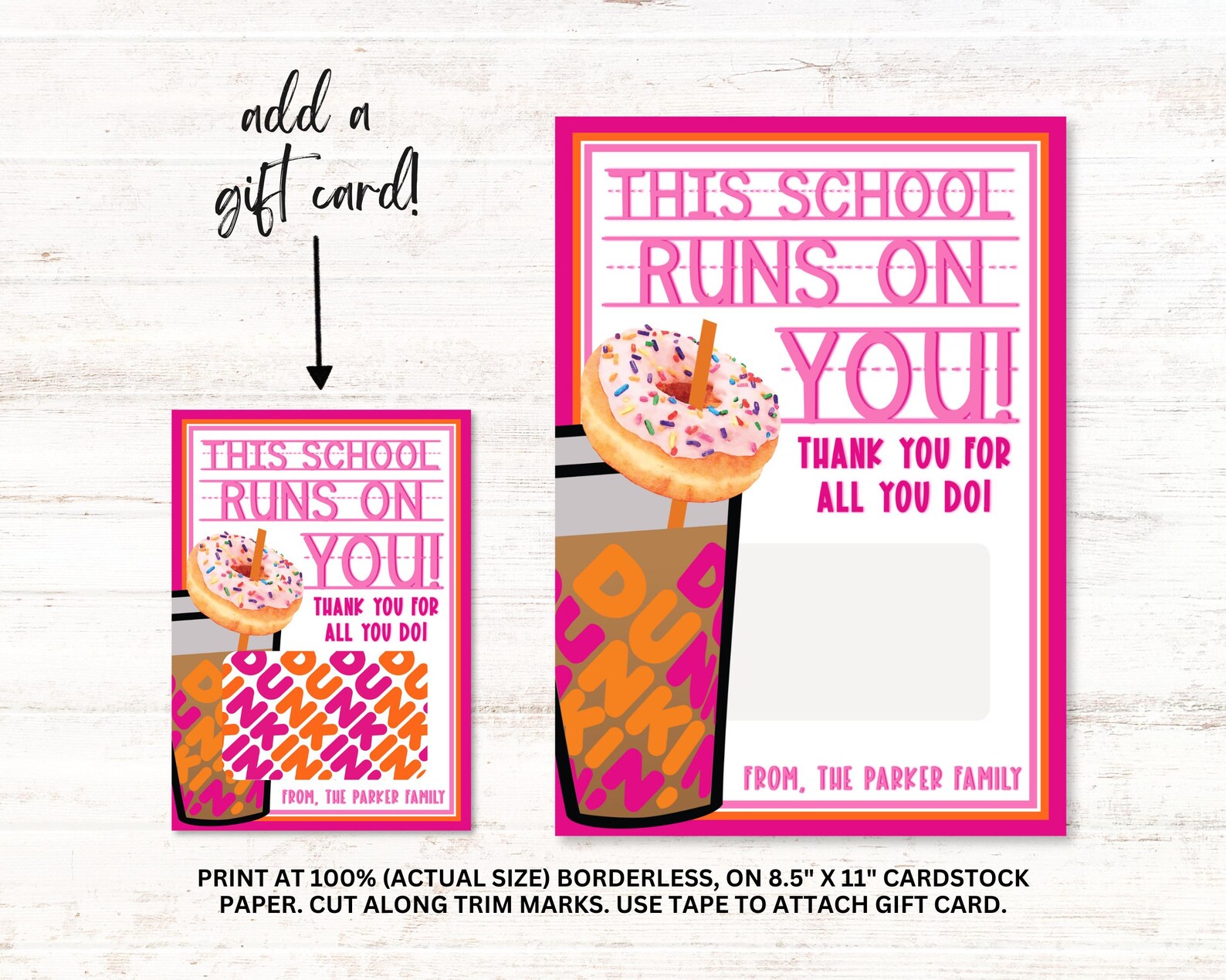 Principal Appreciation Gift Card Holder Dunkin' Donuts Gift Card School ...