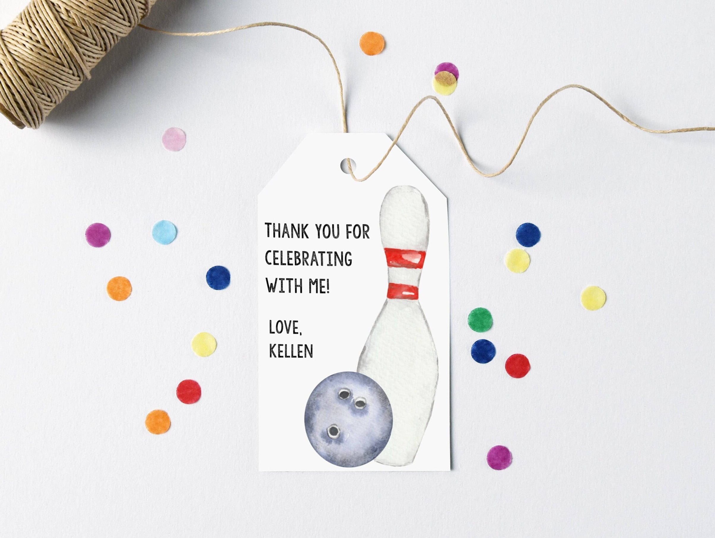 Bowling Birthday Thank You Party Favor Tag Printable Template, Bowling ...