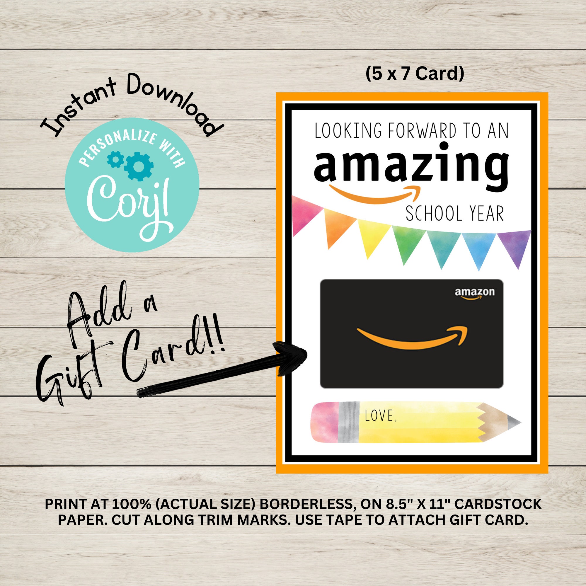 First Day of School Teacher Card Add Amazon Gift Card Back - Etsy