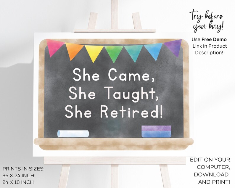 Teacher Retirement Party Sign: Printable Poster Template (digital ...