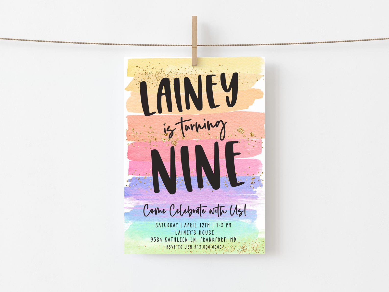 Colorful Girl Birthday Invitation Printable Template Rainbow Art Paint ...
