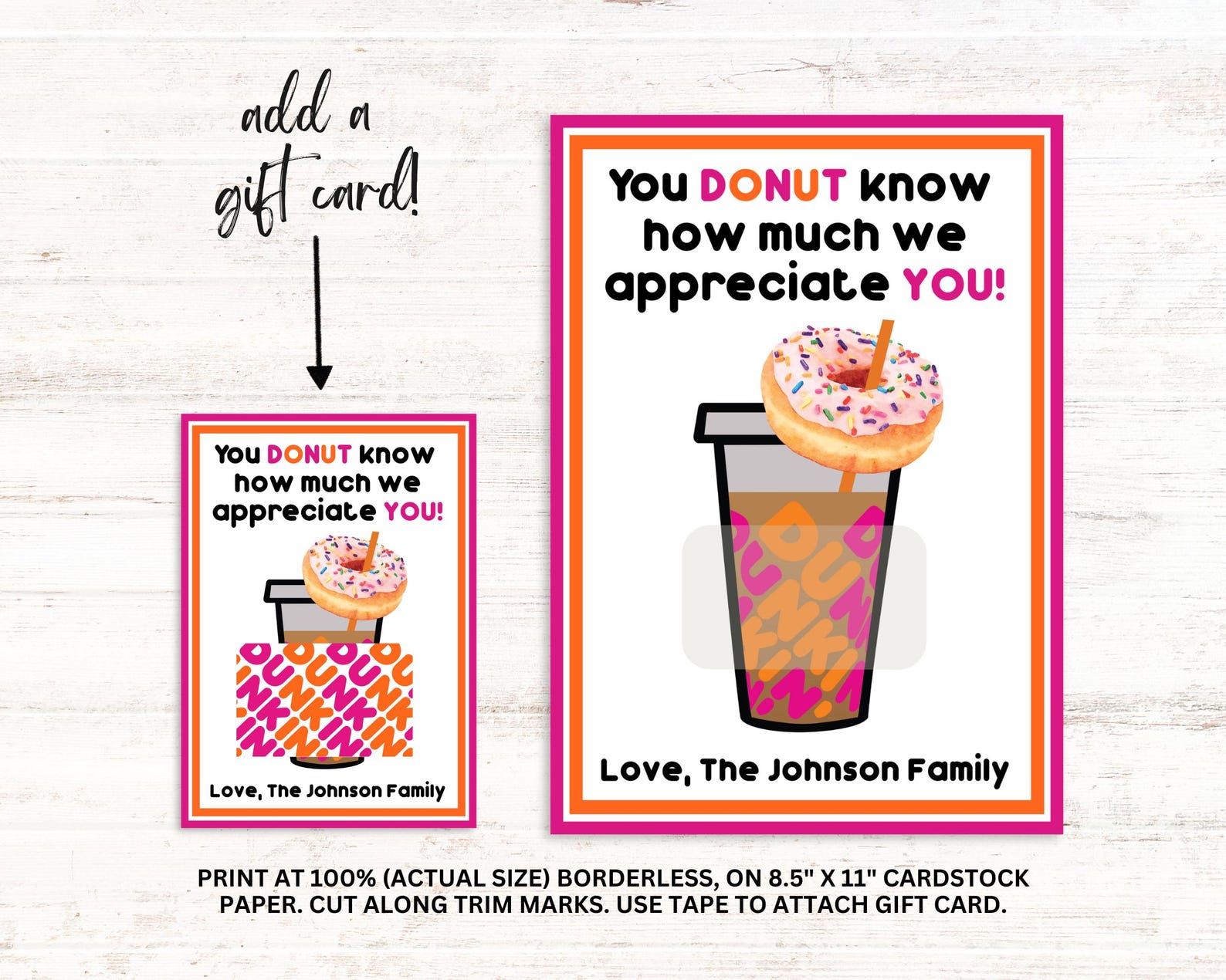 Dunkin Donuts Add Gift Card Printable Template Dunkin' Donuts Thank You ...