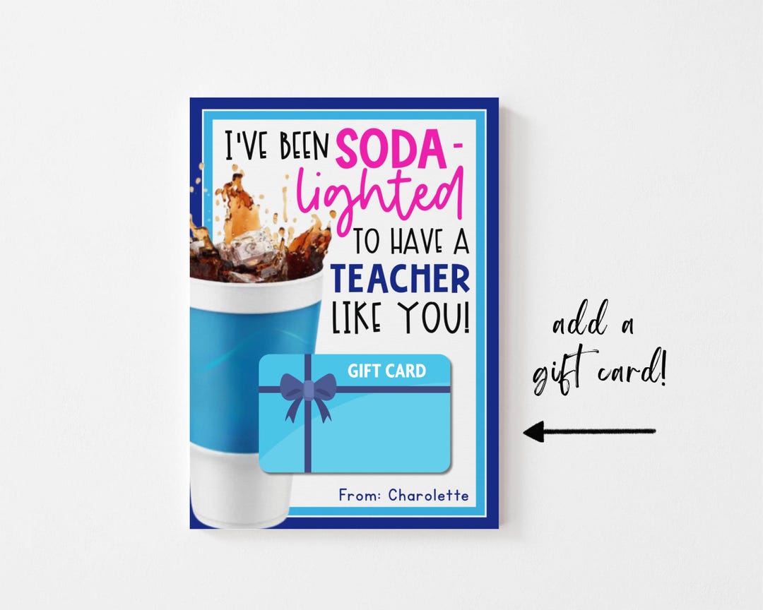 Teacher Soda Pop Gift Card Printable: Appreciation Gift (digital ...
