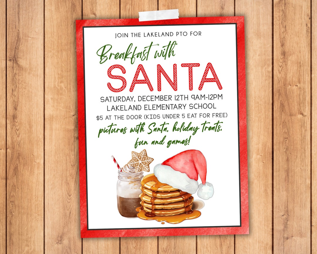 Plantilla imprimible de Desayuno con Santa Flyer, Desayuno editable con ...