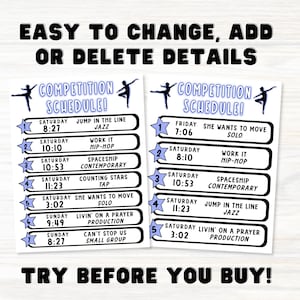 Dance Competition Printable Schedule Template Editable Dance ...