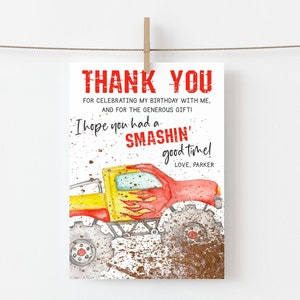 Monster Truck Birthday Thank You Card Red Monster Truck Monster Jam ...