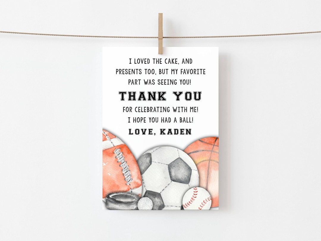 Sports Birthday Thank You Card Template (digital Download) - Etsy