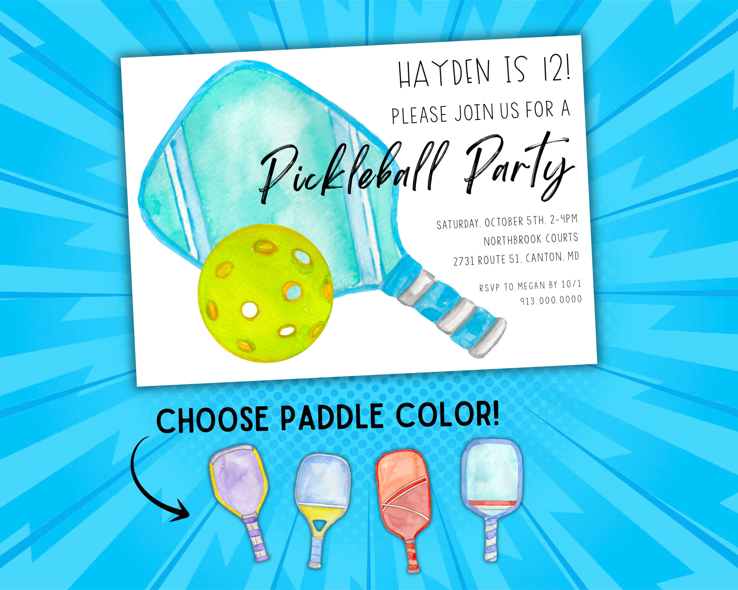 Pickleball Birthday Party Invitation Printable Template, Printable ...