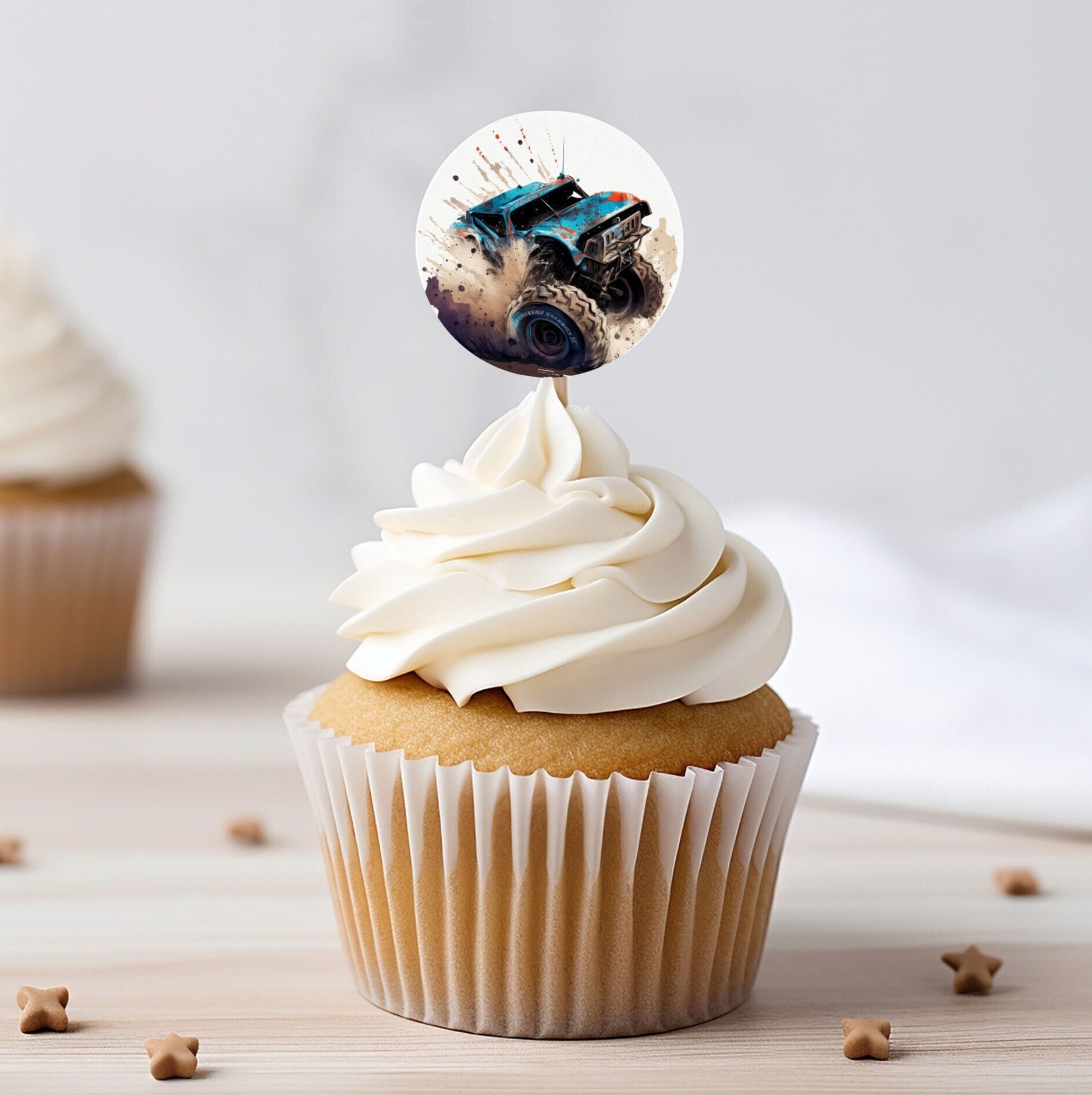 Monster Truck Cupcake Toppers Blue Orange Monster Truck Birthday ...
