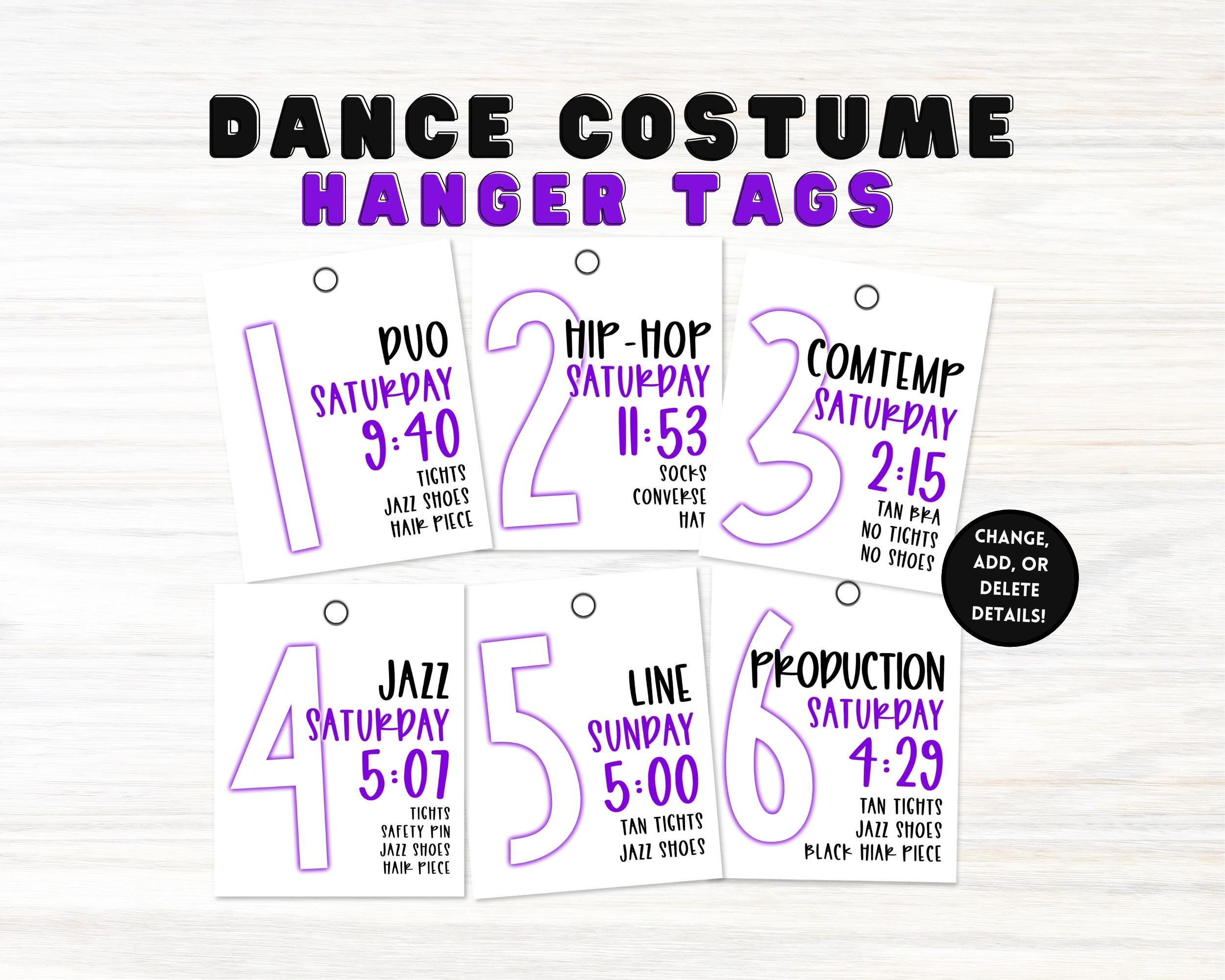 Dance Costume Hanger Tags, Dance Competition Printable Costume Garment ...