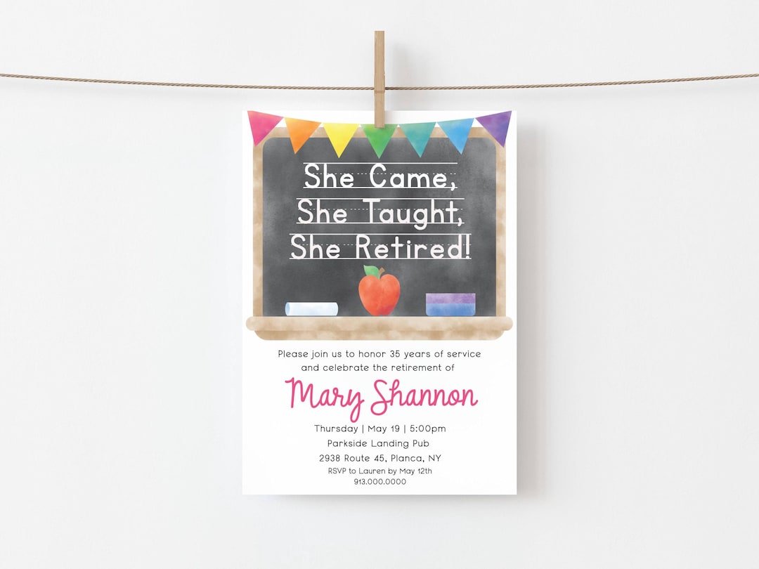 Teacher Retirement Party Invite Printable Template, Primary Teacher ...