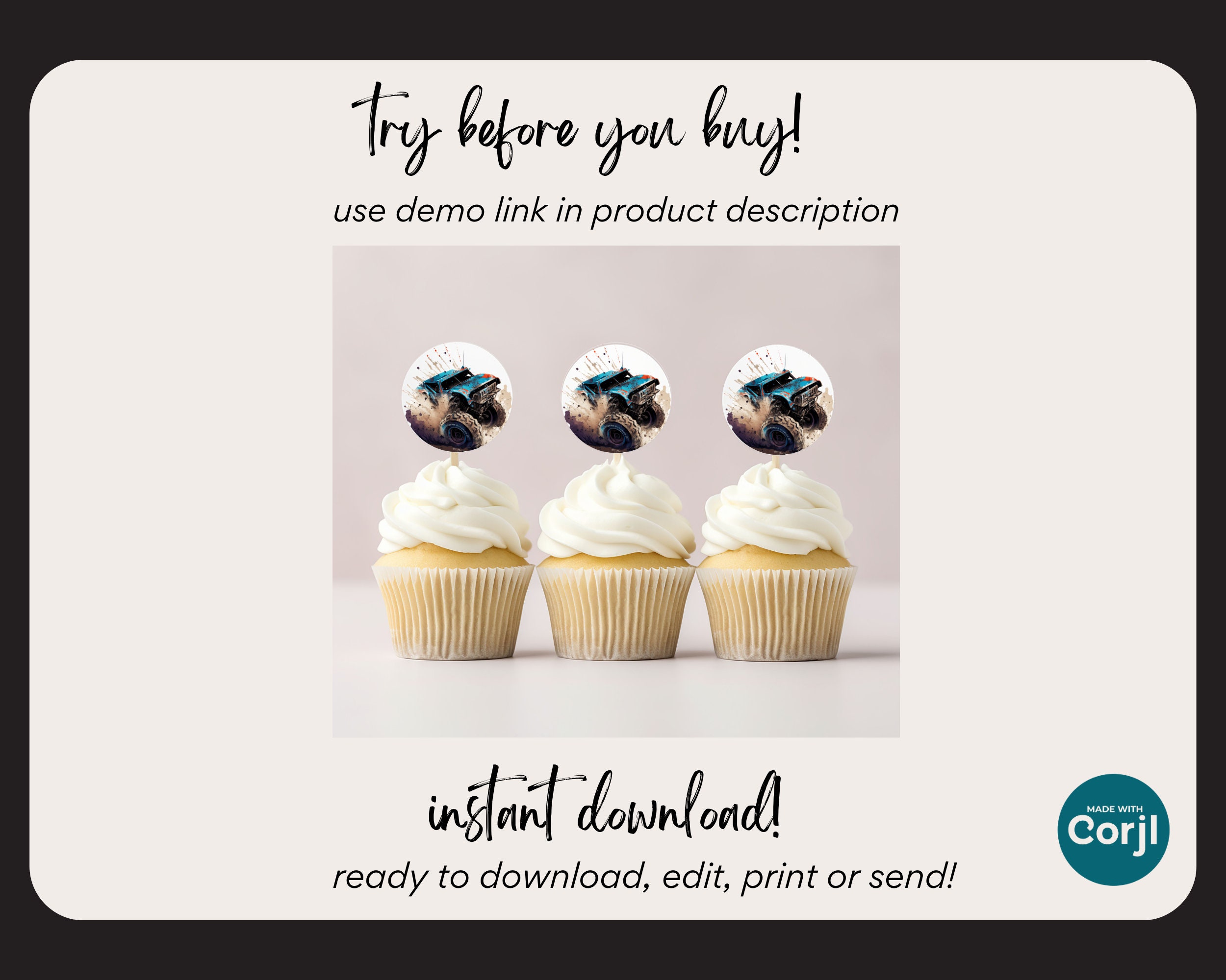 Monster Truck Cupcake Toppers Blue Orange Monster Truck Birthday ...