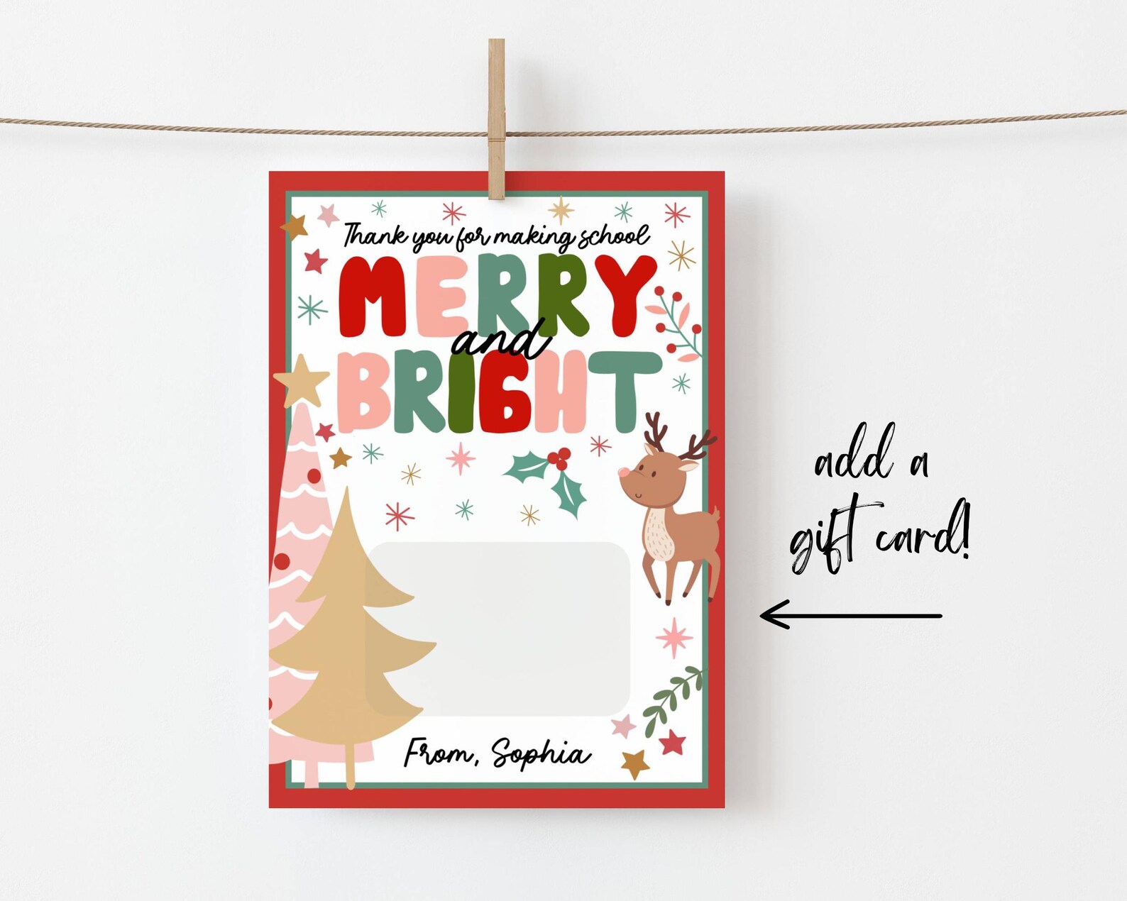 Christmas Gift Card Holder for Teacher Printable Template, Christmas ...
