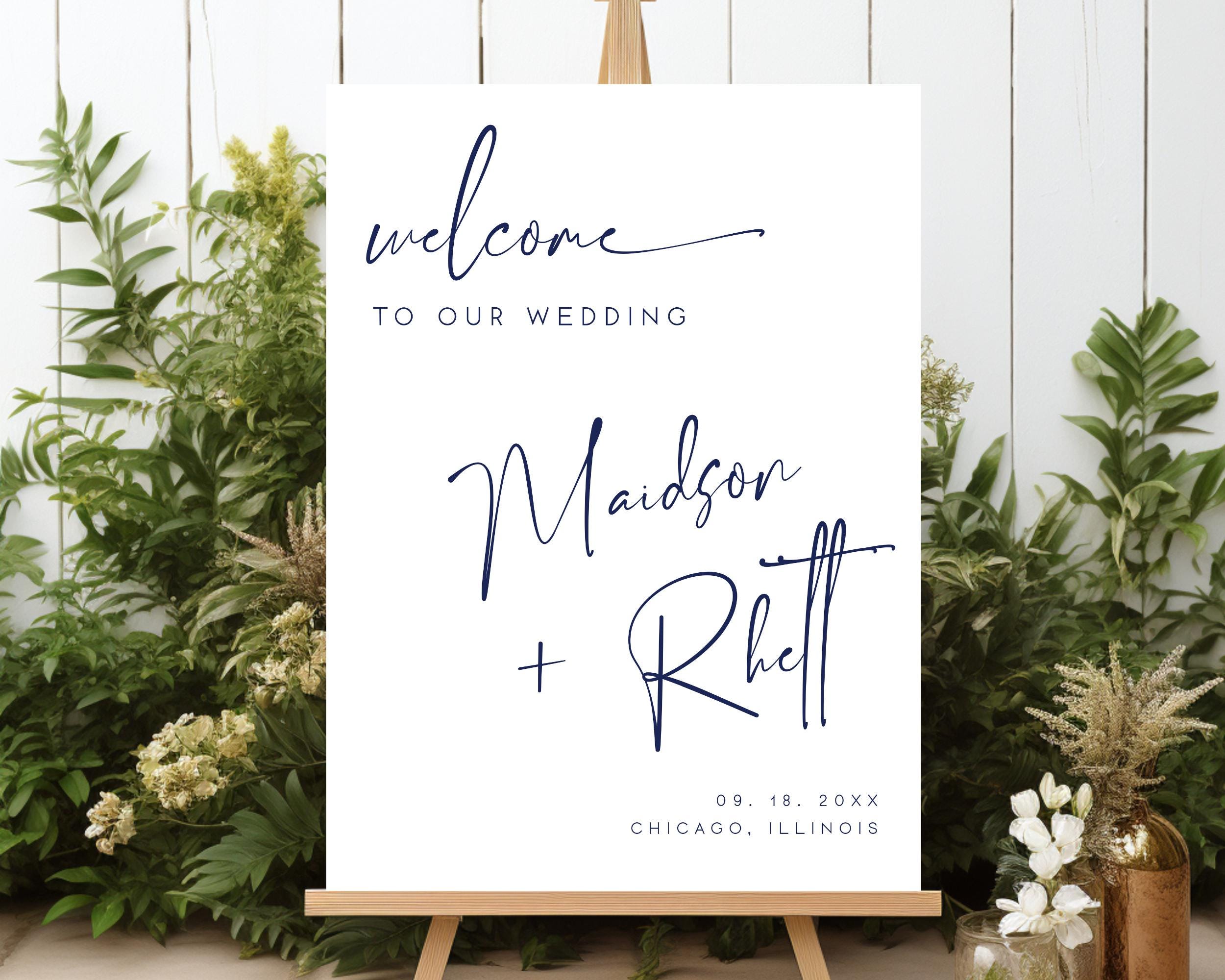 Modern Wedding Welcome Sign Navy Blue Modern Minimalist Wedding Welcome ...