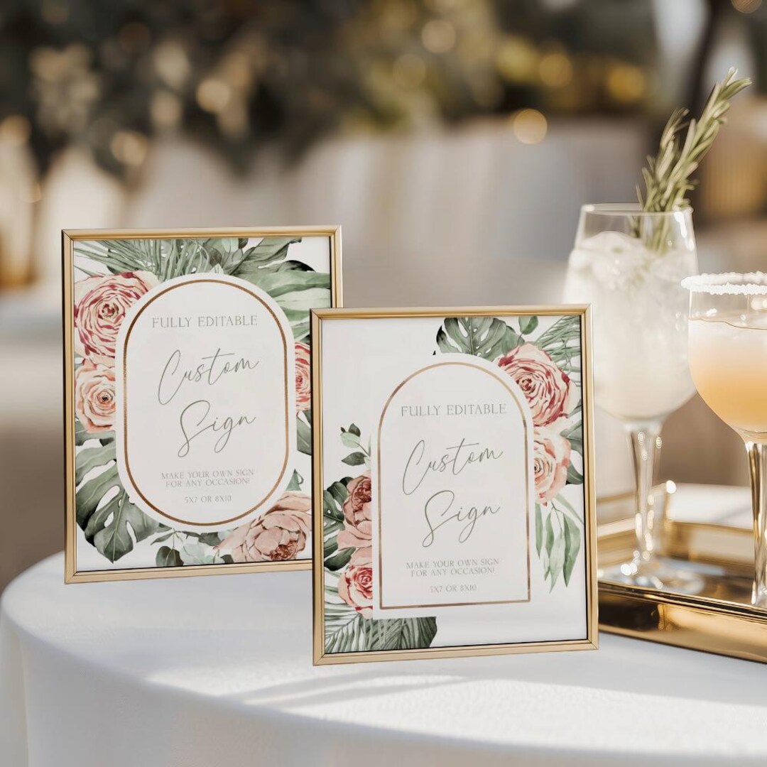 Boho Tropical Table Top Sign Template, Floral Sign, 8x10 & 5x7 Digital ...