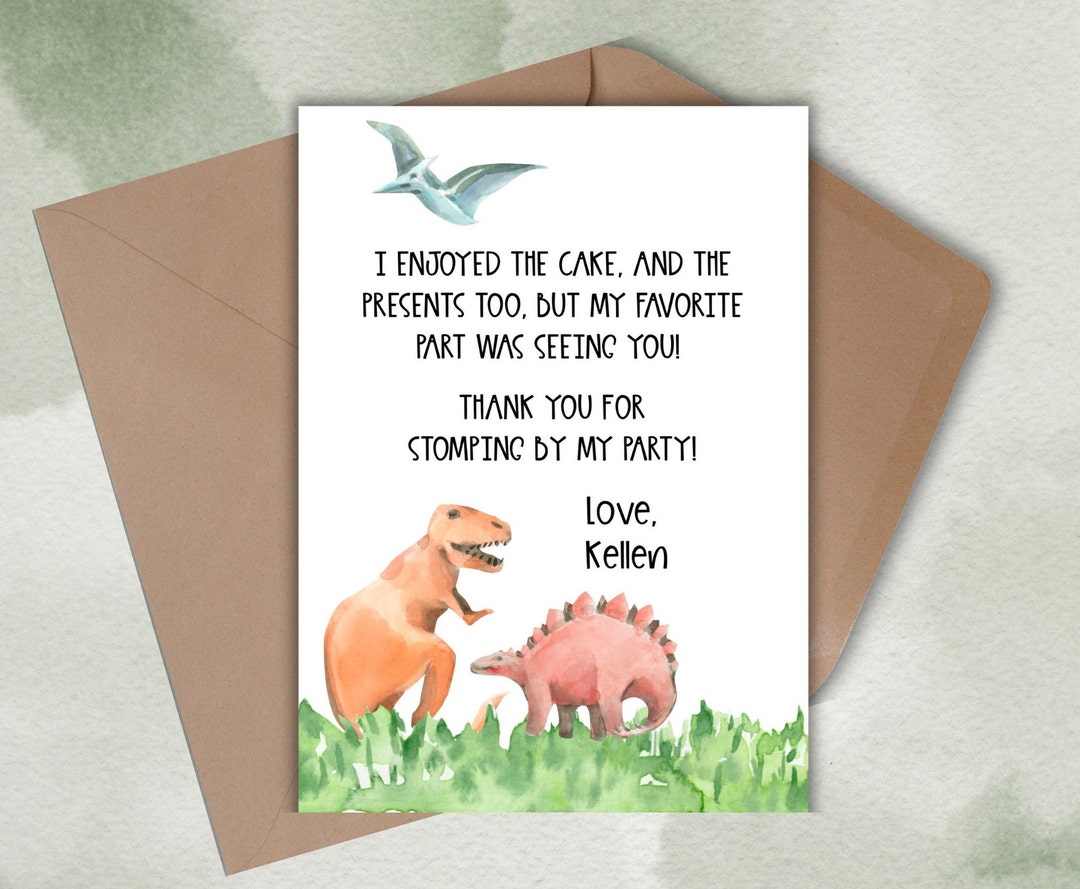 Dinosaur Party Thank You Card Printable Template, Dinosaur Birthday ...