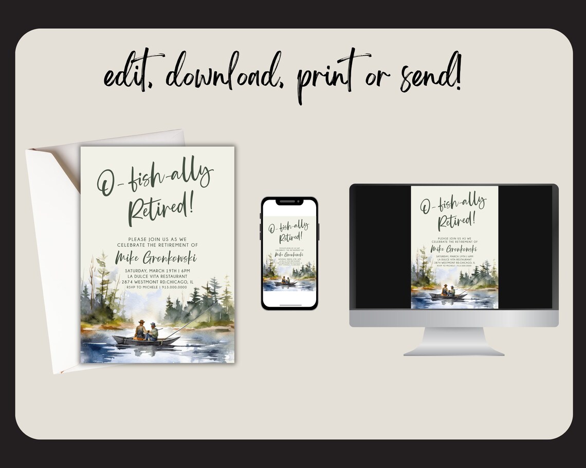 Fishing Retirement Invitation Printable Template, Fishing Themed ...